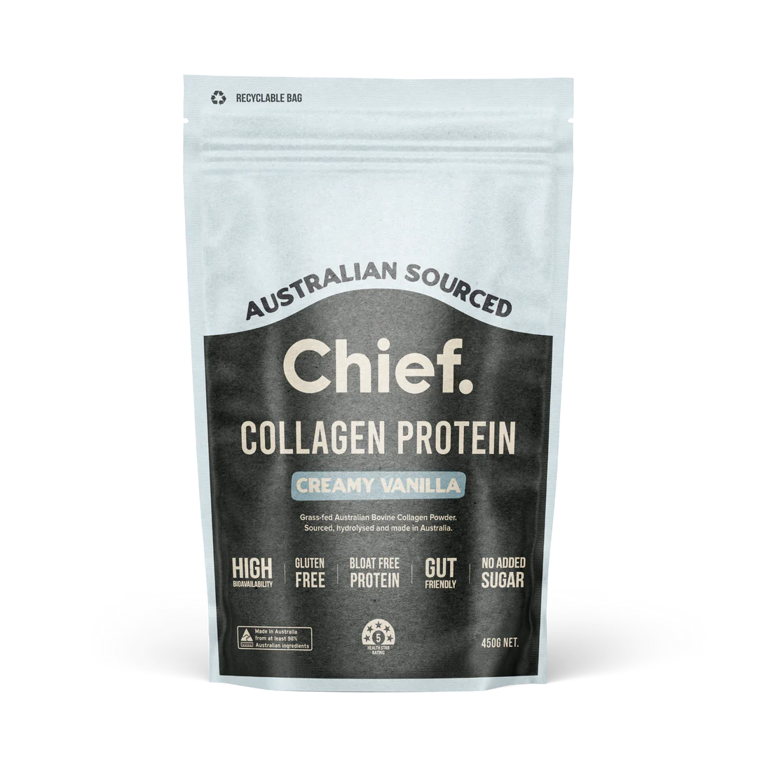 Chief. Grass-Fed Collagen Protein Powder 450g, Creamy Vanilla Flavour ...