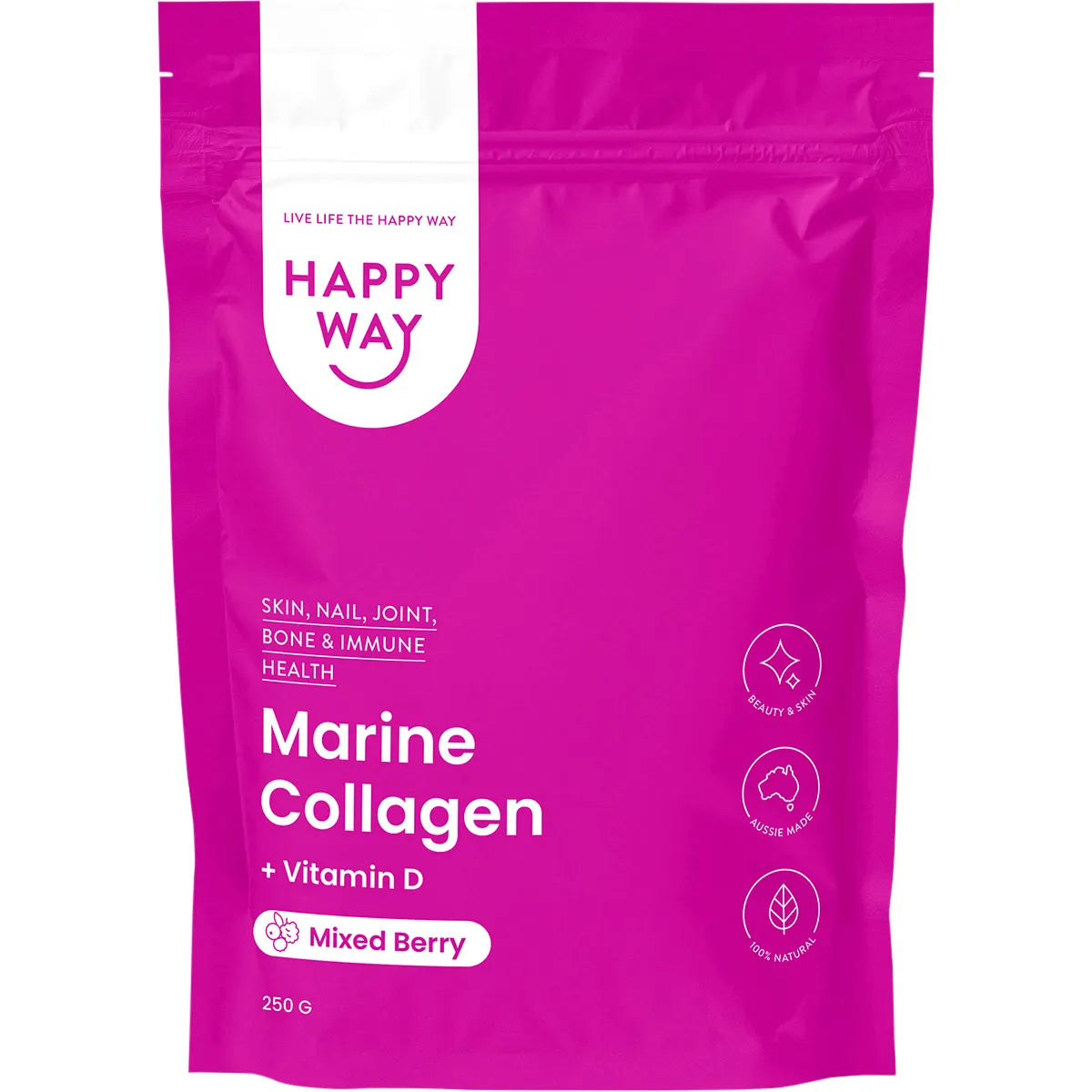 Happy Way Marine Collagen & Vitamin D 250g, Mixed Berry Flavour ...