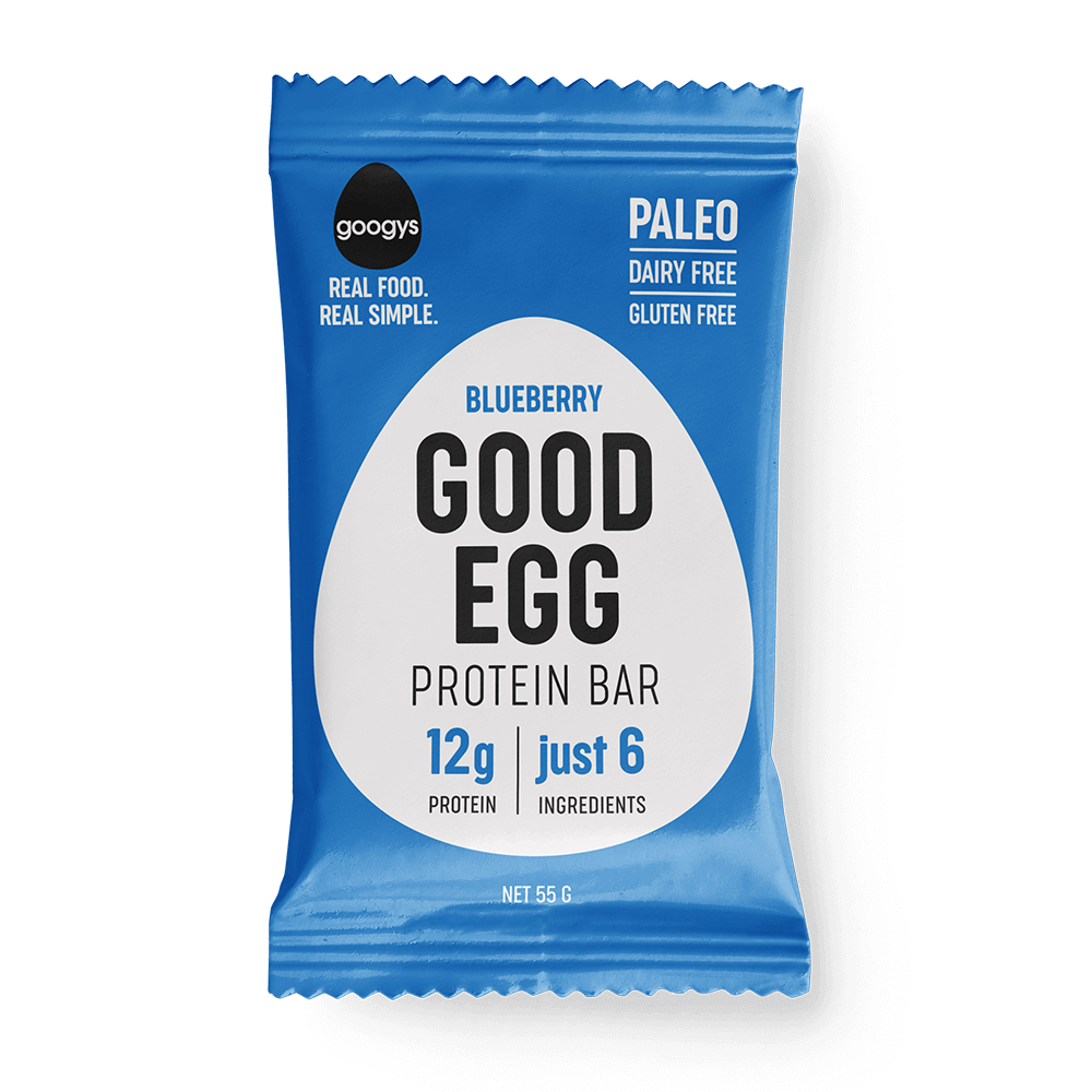 Googy's Good Egg Protein Bar 55g, Blueberry Flavour – Health Nuts Australia