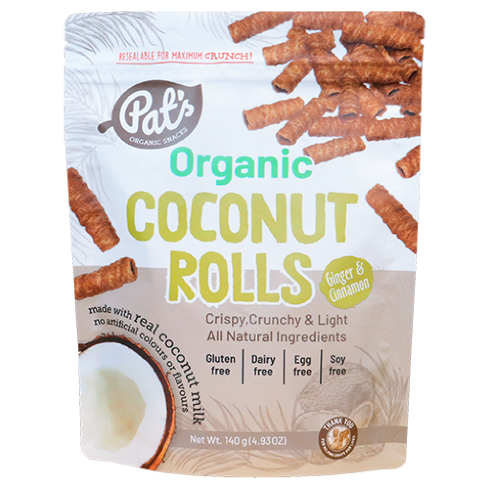 Pat's Organic Snacks Coconut Rolls 140g, Ginger Cinnamon Flavour {Made ...